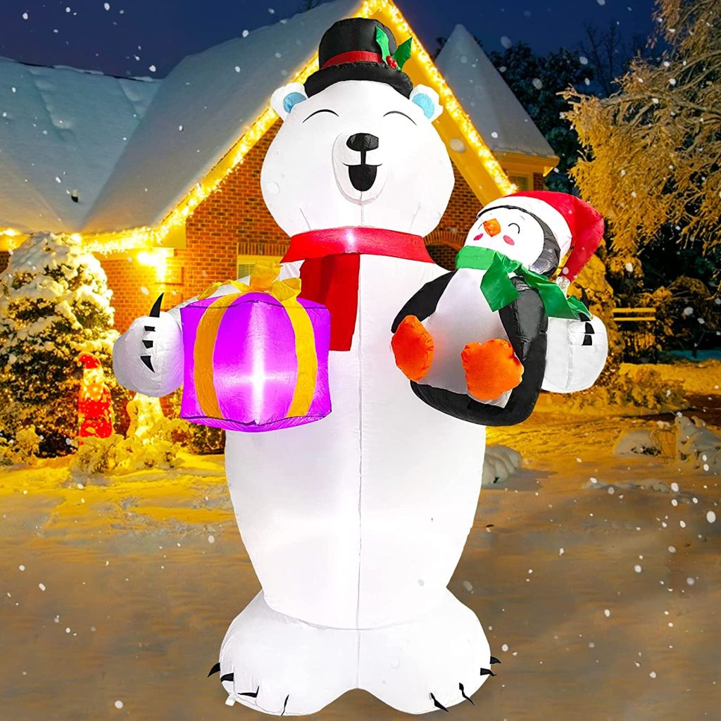 1.8m Christmas Polar Bear with Toy & Penguin Inflatable – Airfigs ...