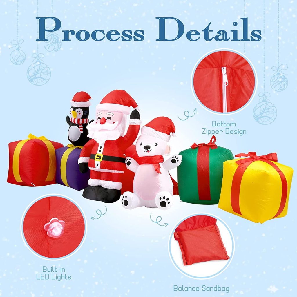 2.4m Santa Claus with Gifts Penguin and Polar Bear – Airfigs Inflatables