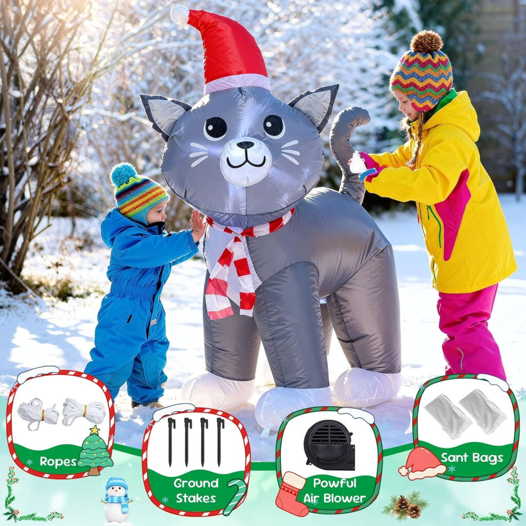 1.2m Cute Grey Cat Christmas Inflatable – Airfigs Inflatables