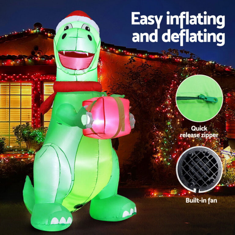 1.8m Gift Giving T-Rex Dinosaur Christmas Inflatable – Airfigs Inflatables