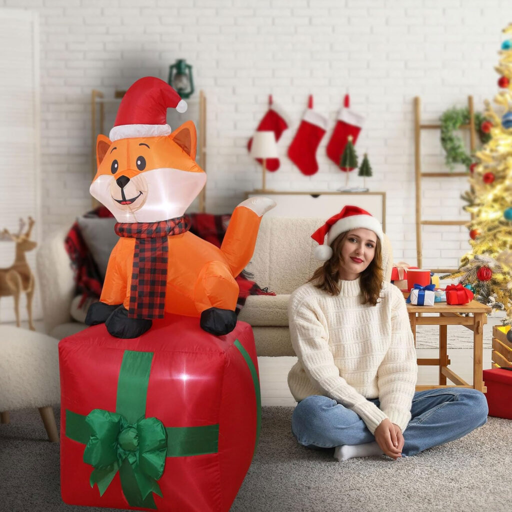 1.5m Fox on Gift Christmas Inflatable – Airfigs Inflatables